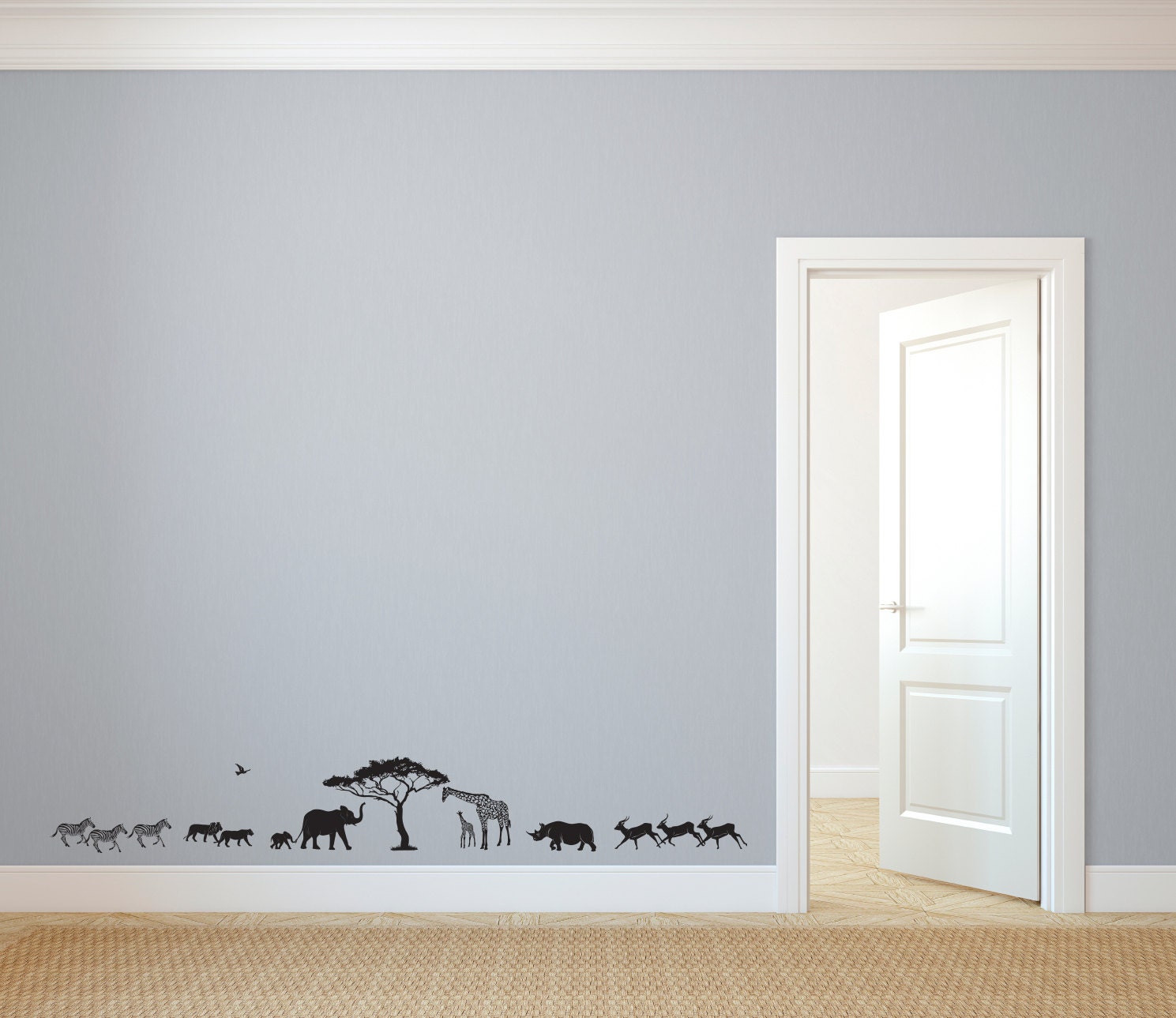 Safari Scene Silhouette - Wall Decal Custom Vinyl Art Stickers - Etsy
