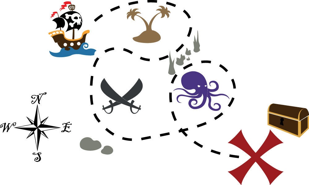 Pirate Ship and Buried Treasure Map Decal Set Wall Decal - Etsy