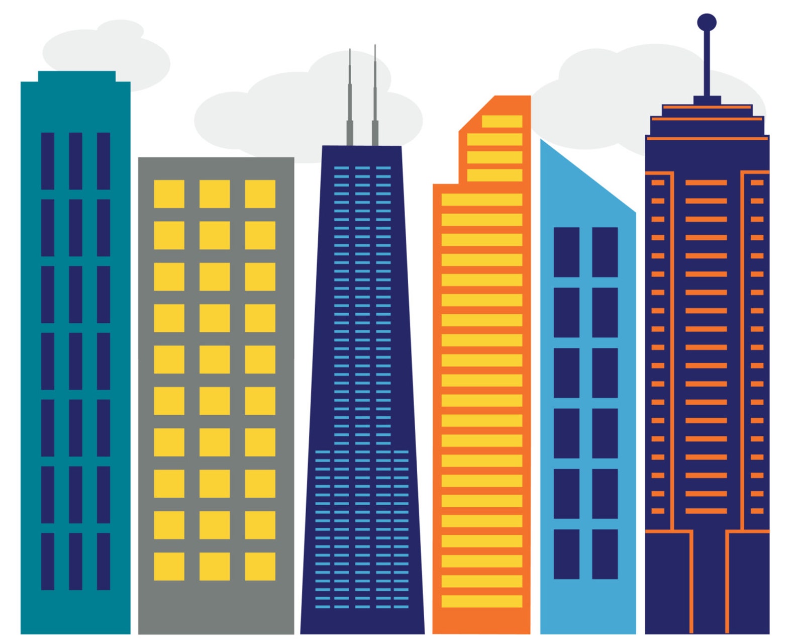 Bold Colorful Geometric City Skyline - Large Wall Decal Custom Vinyl ...