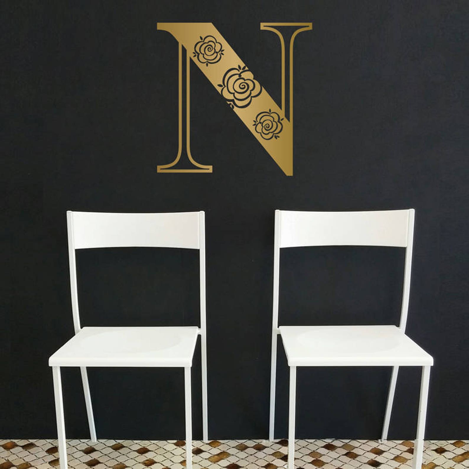 Decorative Rose Initial Letter Vinyl Wall Decal Art Sticker - Etsy