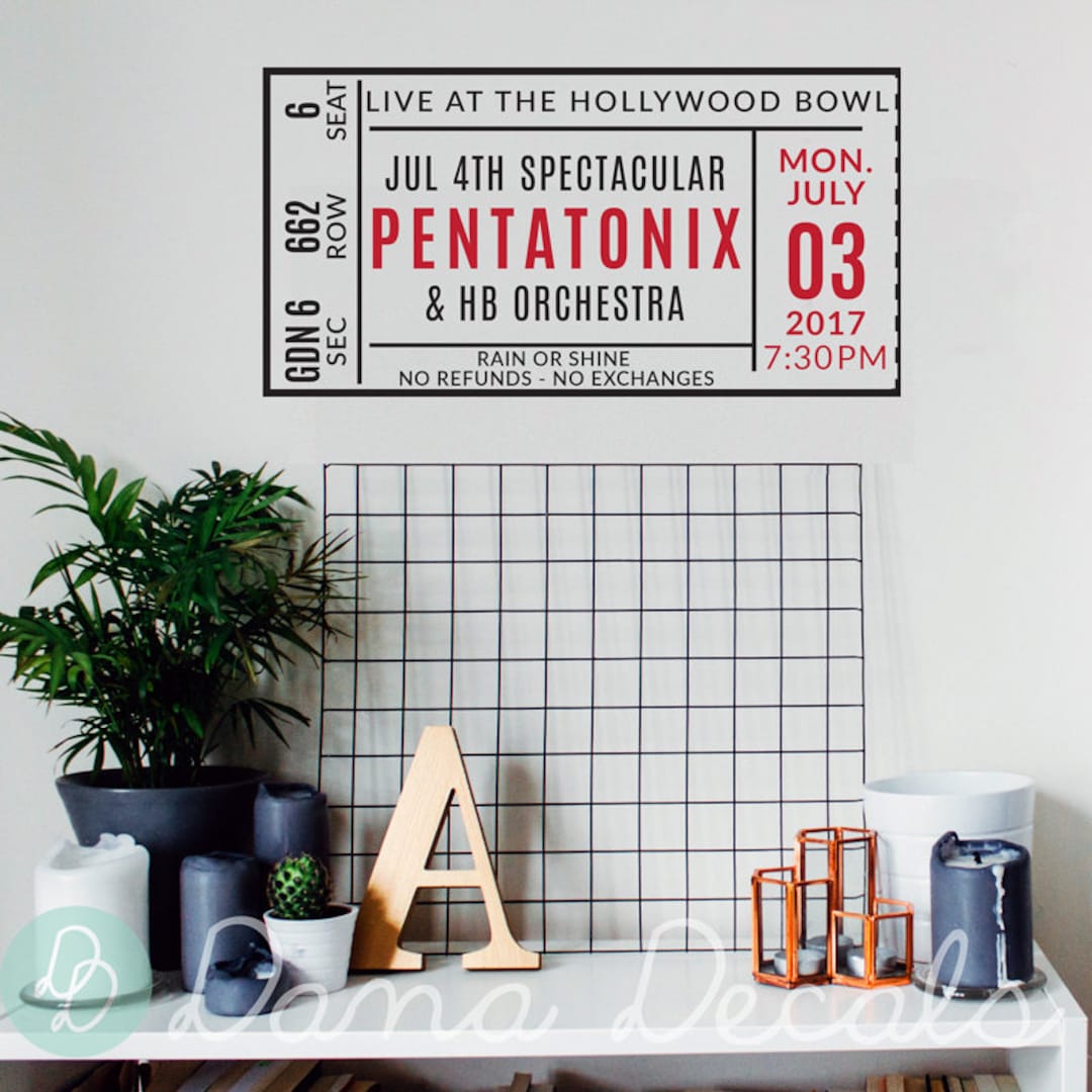 Customized Concert Event Ticket Wall Decal - Wall Decal Custom Vinyl ...