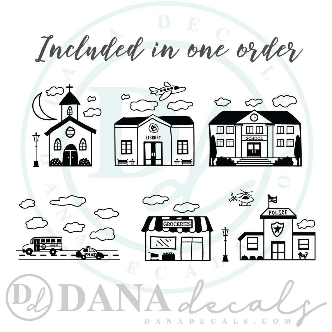 Doodled Small Town Skyline Vinyl Wall Decal - Kids Playroom Decor - Etsy
