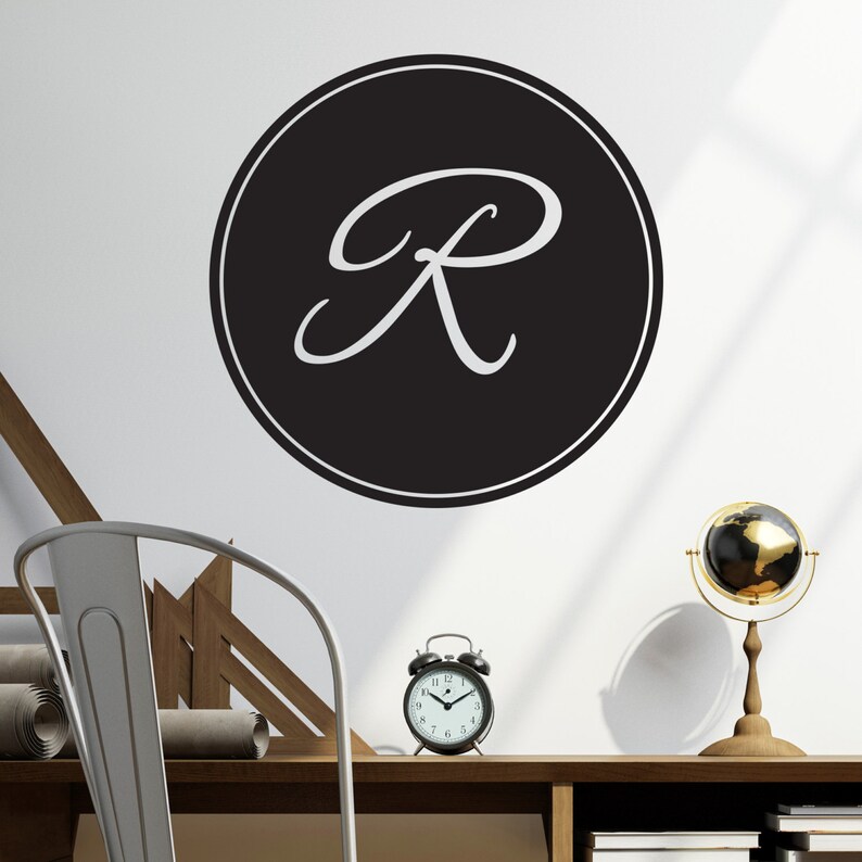 Solid Script Circle Monogram Wall Decal Custom Vinyl Art | Etsy