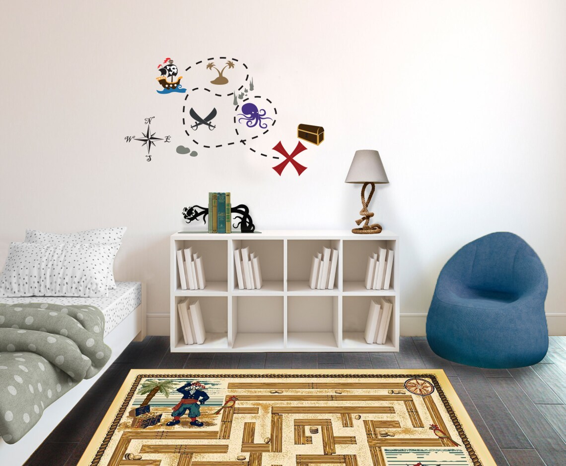 Pirate Ship and Buried Treasure Map Decal Set Wall Decal - Etsy