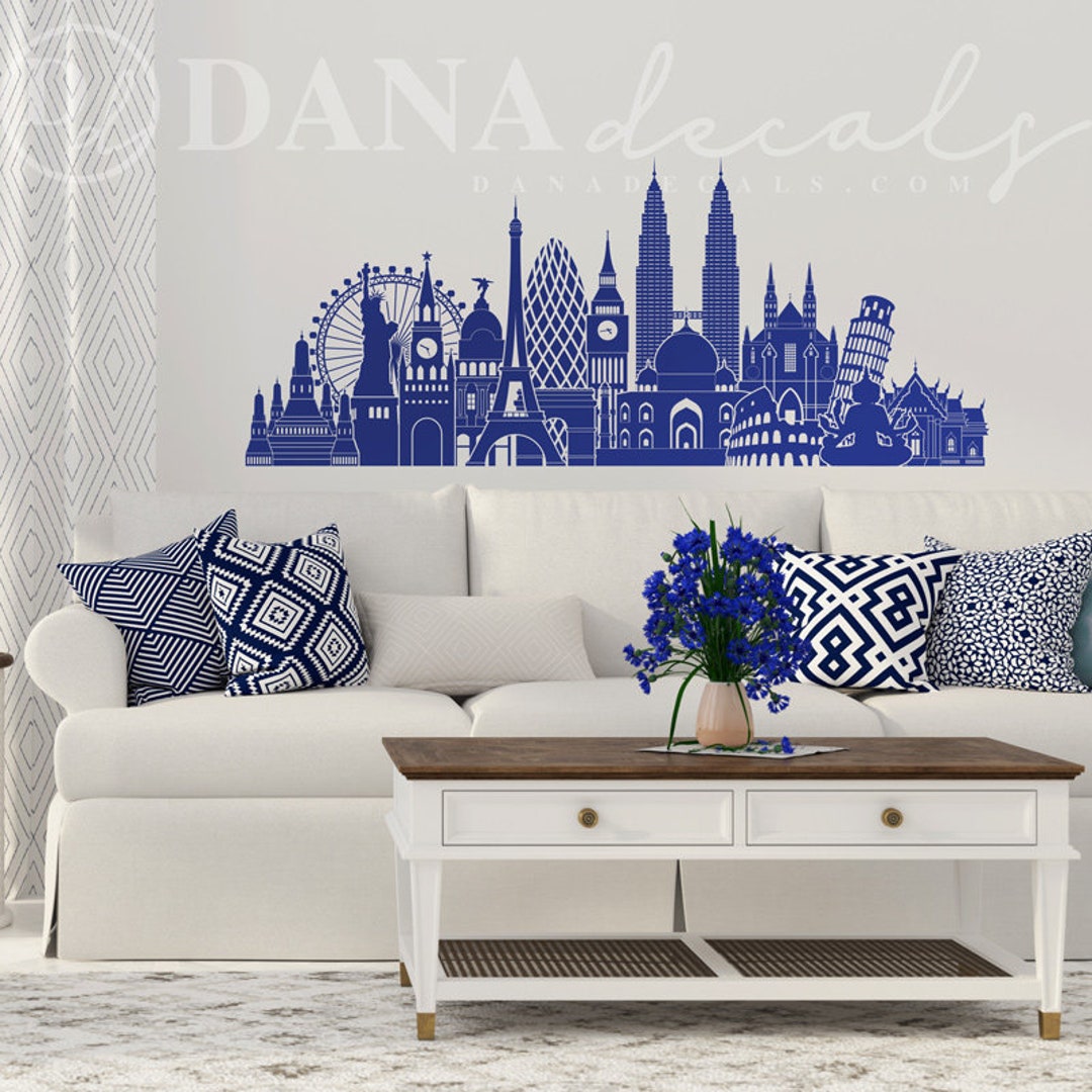 World Landmark Skyline Wall Vinyl Decal Decor for Homes, Travelers ...