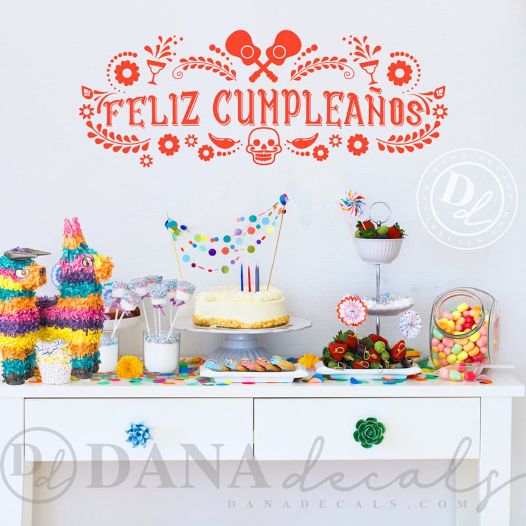 Feliz Cumpleaños Happy Birthday Wall Decal Sign - Festive Mexican ...