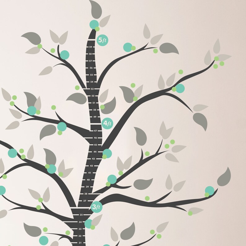 Tree Growth Chart With Whimsical Modern Dots and Leaves - Wall Decal ...