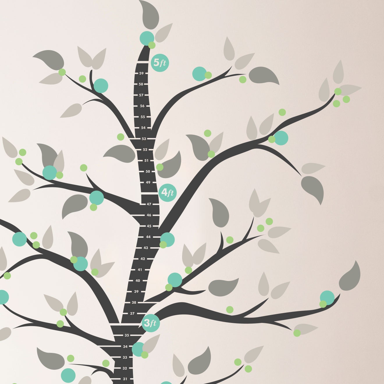 Tree Growth Chart With Whimsical Modern Dots and Leaves Wall - Etsy