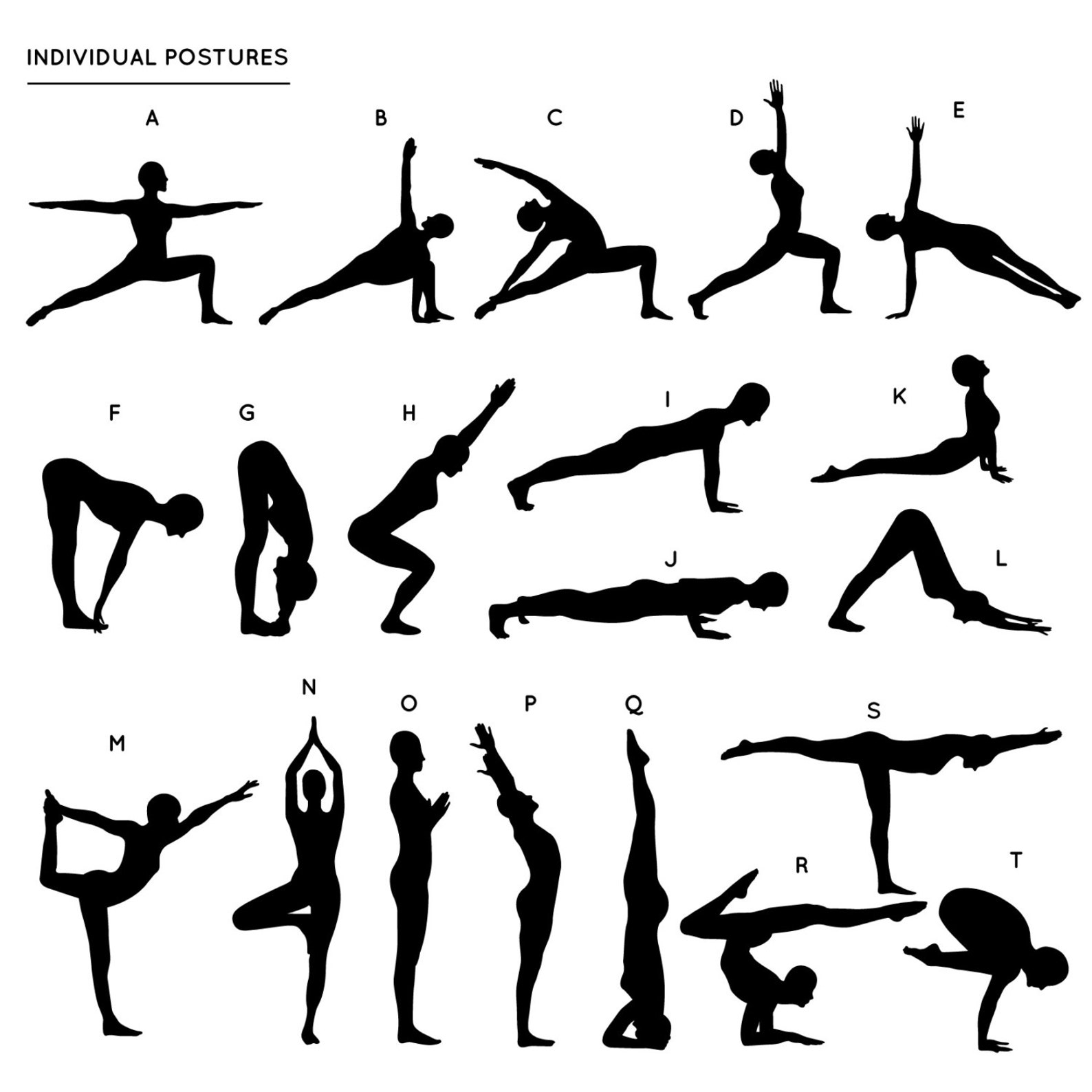 Yoga Posture Silhouettes (small) - Wall Decal Custom Vinyl Art Stickers ...