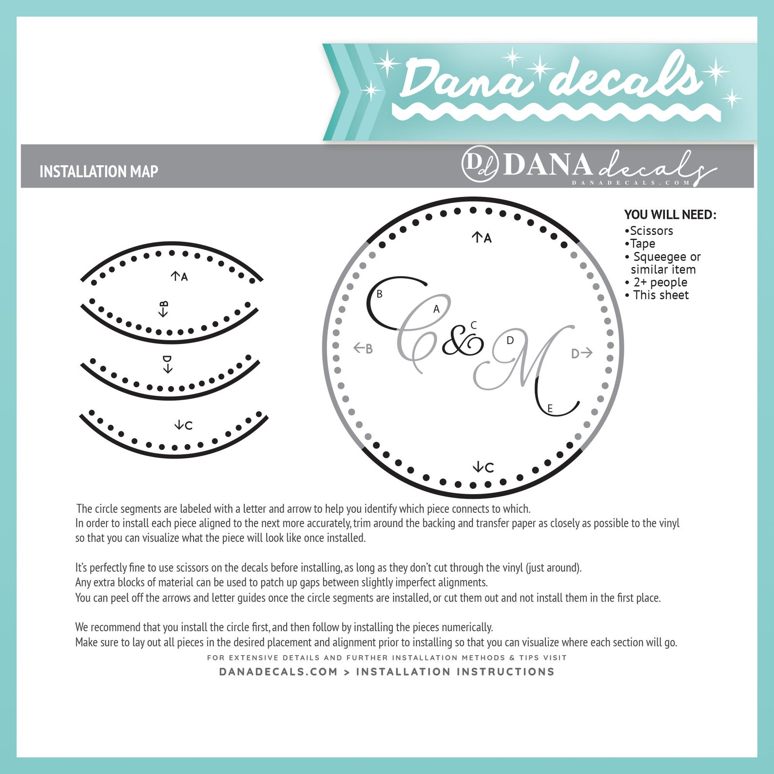 Wedding Dance Floor Circle Monogram Vinyl Decal Removable for Custom ...