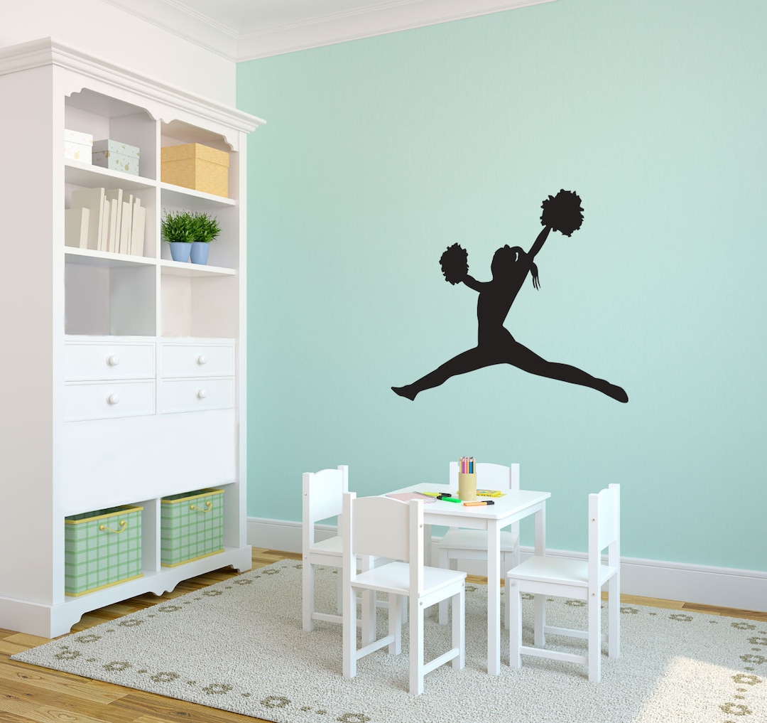 Cheerleader Toe Touch Jump Silhouette Sports - Wall Decal Custom Vinyl ...