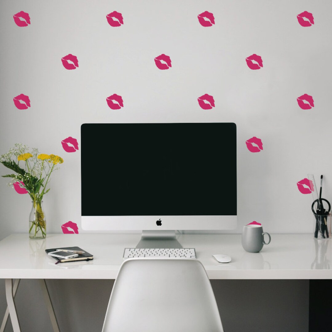 Kiss Lips Pattern -cute Romantic Lips Wall Art Vinyl Decal Kiss Pattern ...