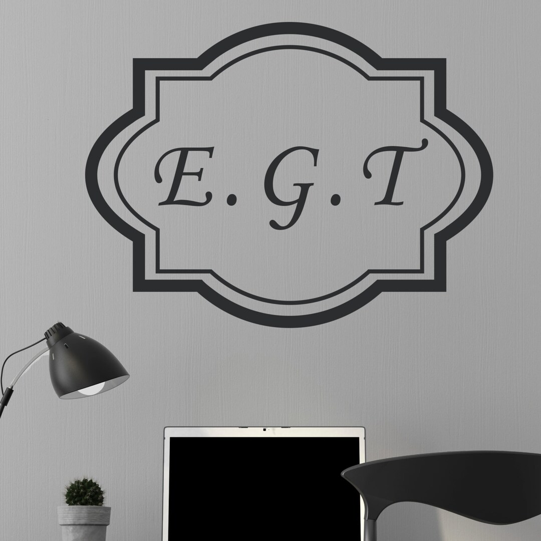 Engraved Frame Monogram Three Letter - Wall Decal Custom Vinyl Art ...