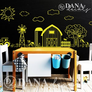 Large Doodled Country Barn Farm Animals Wall Mural Decor - Art Vinyl ...