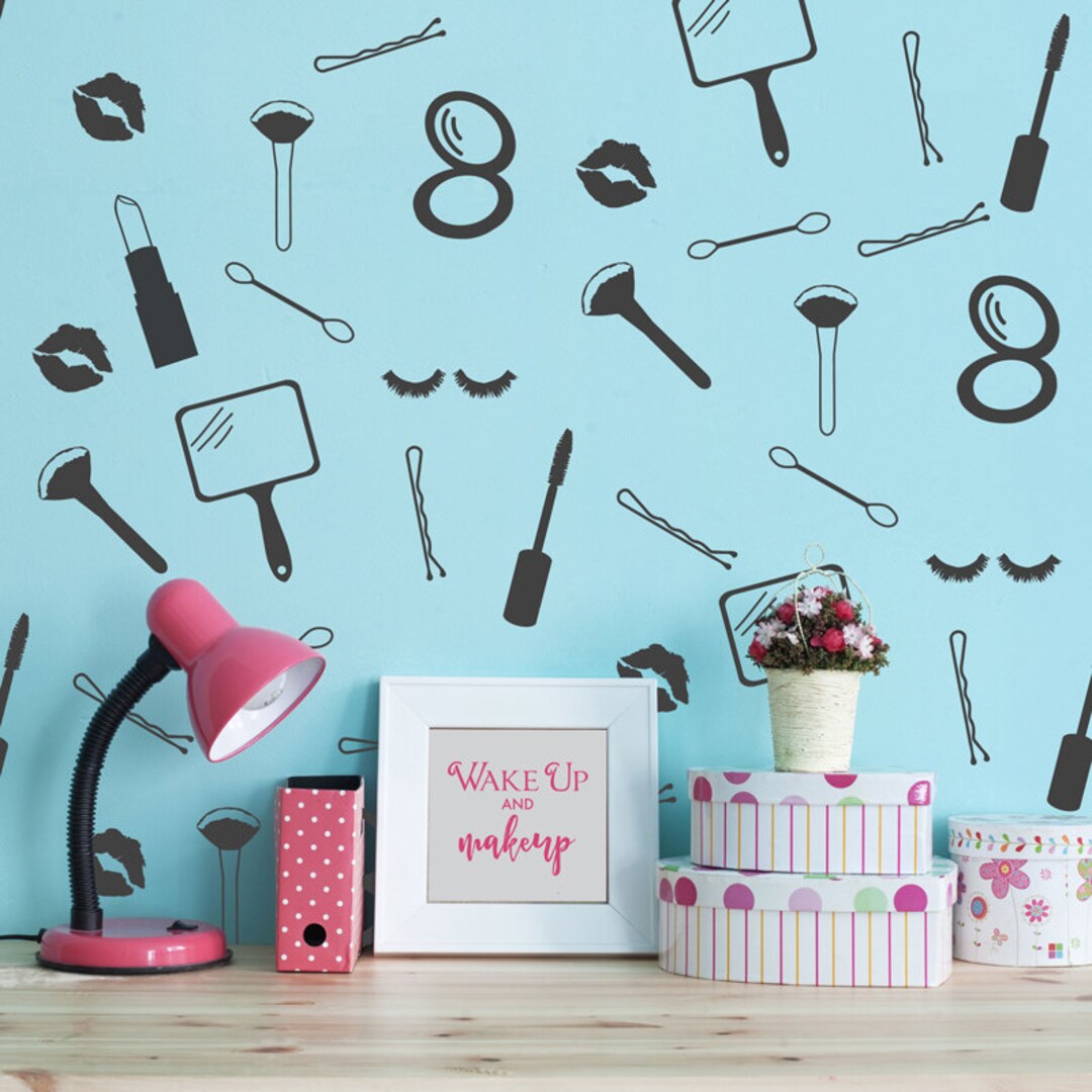 Makeup Pattern Wall Decal Custom Vinyl Cosmetics Stickers for Glam Room ...