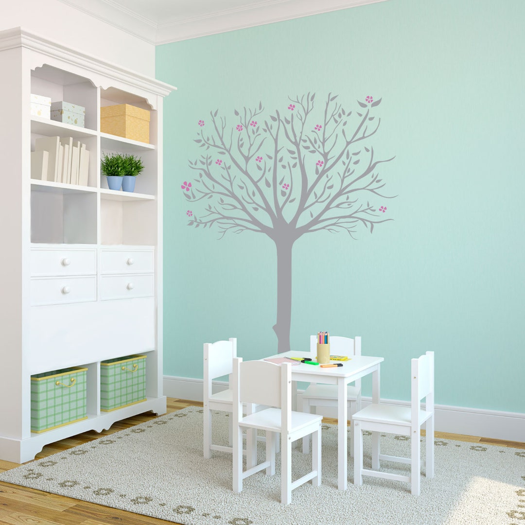 Spring Tree With Flowers - Wall Decal Custom Vinyl Art Stickers - Etsy