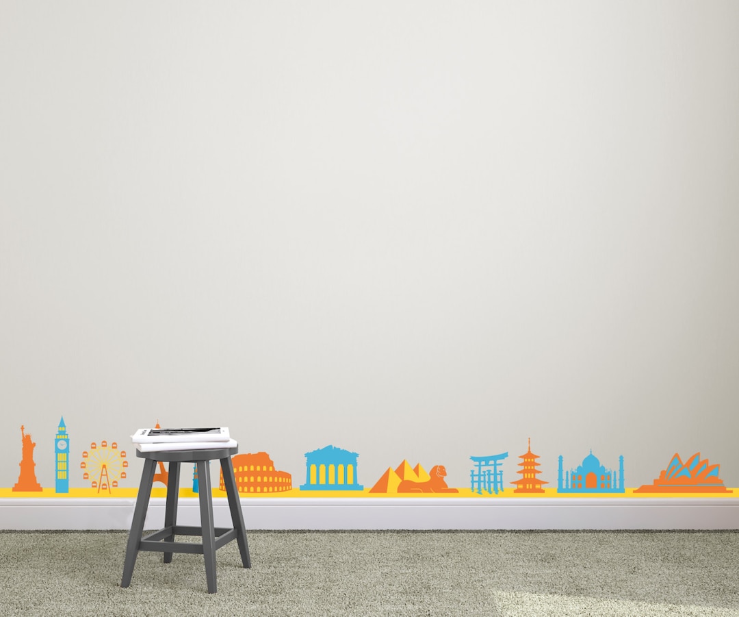 World Landmarks Border (12 Landmarks) - Wall Decal Custom Vinyl Art ...