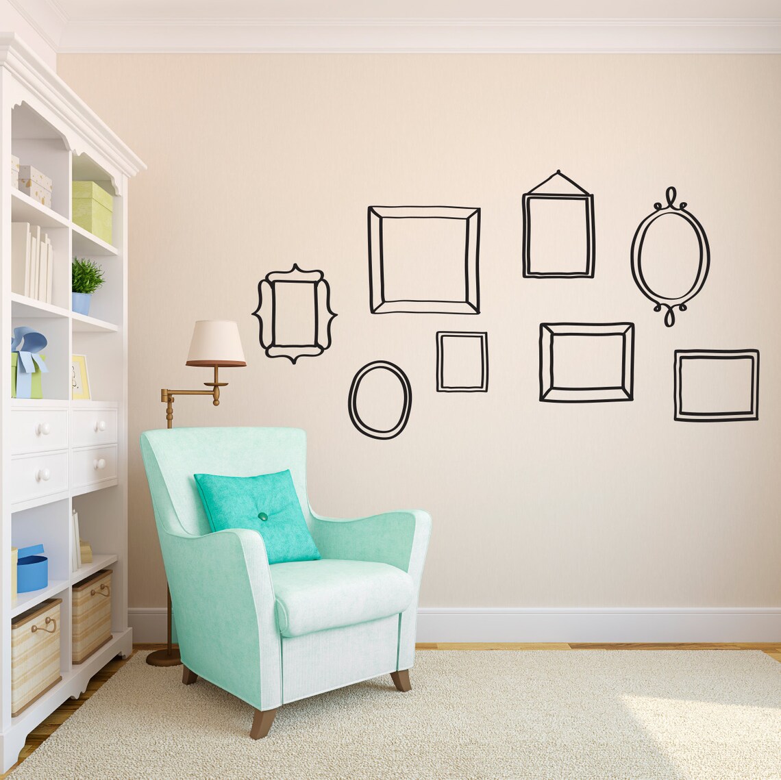 Large Doodled Frames Wall Decal Custom Vinyl Art Stickers - Etsy