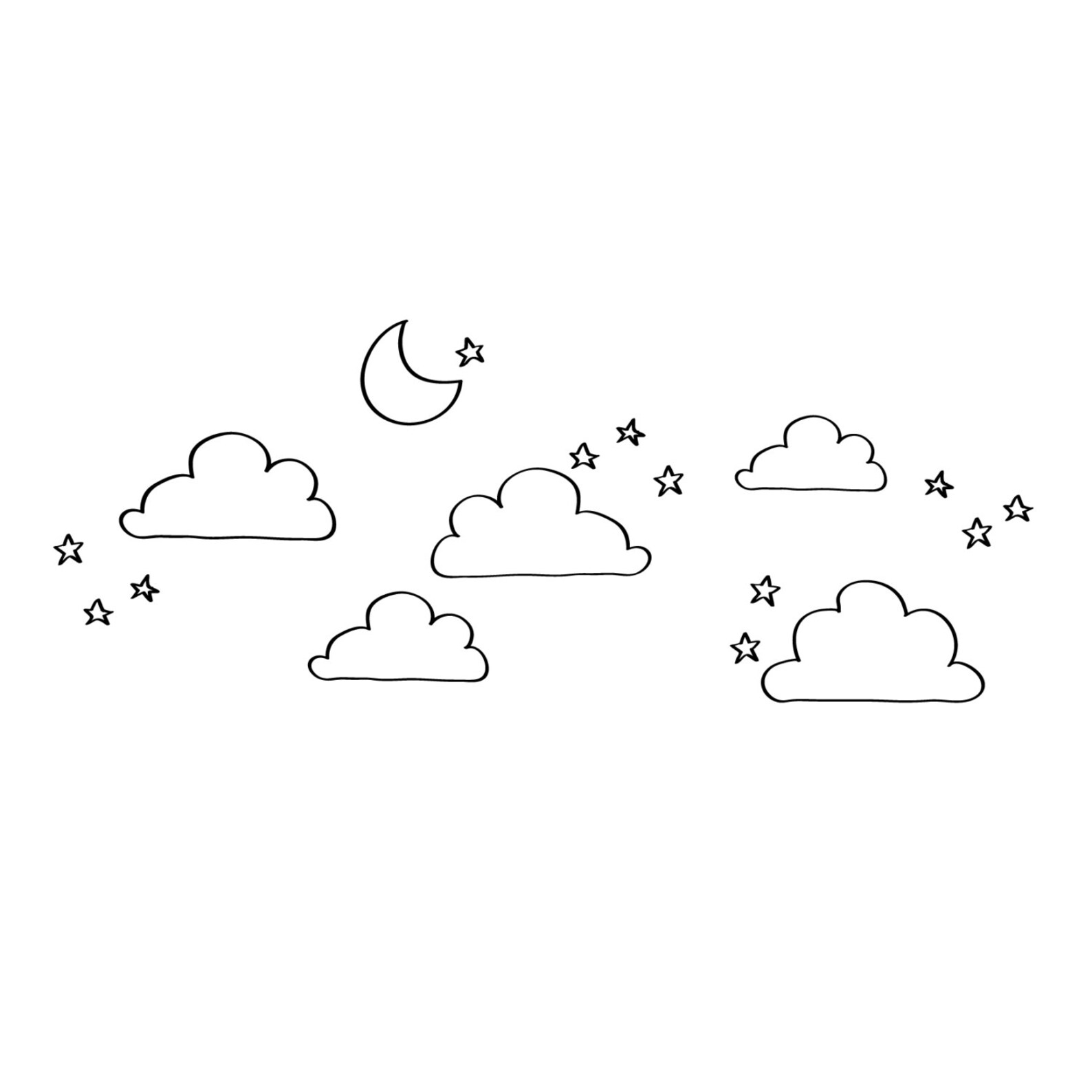 Doodle Moon, Clouds, & Stars - Wall Decal Custom Vinyl Art Stickers for ...