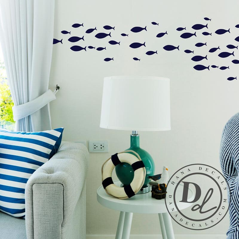 SMALL School of Simple Fish - Wall Decal Custom Vinyl Art Stickers - Etsy