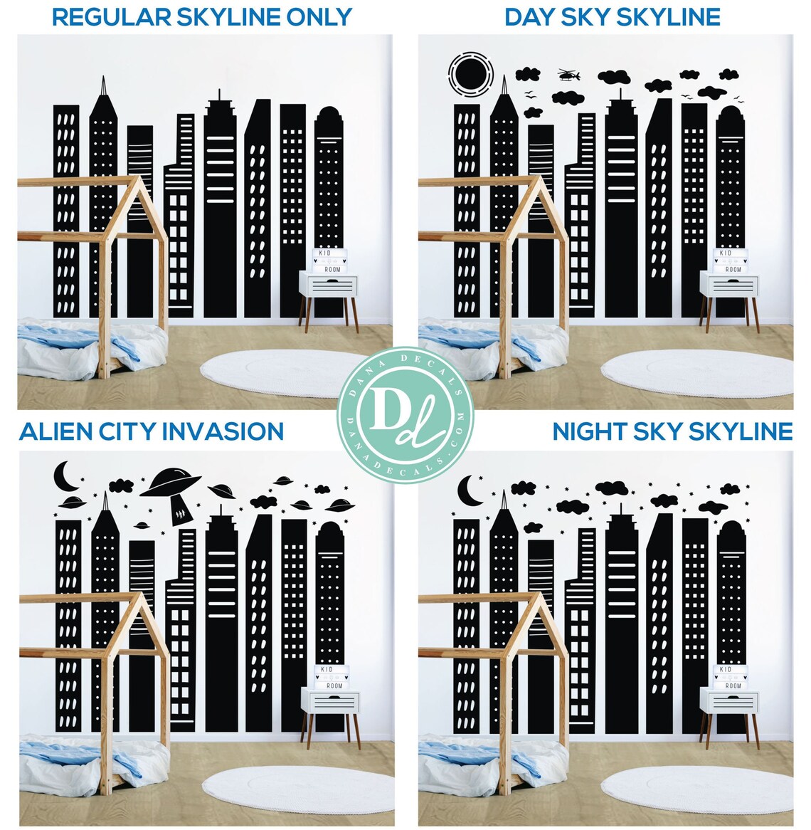 Multi-scene Very Tall Whimsical City Skyline Wall Mural Decals - Etsy