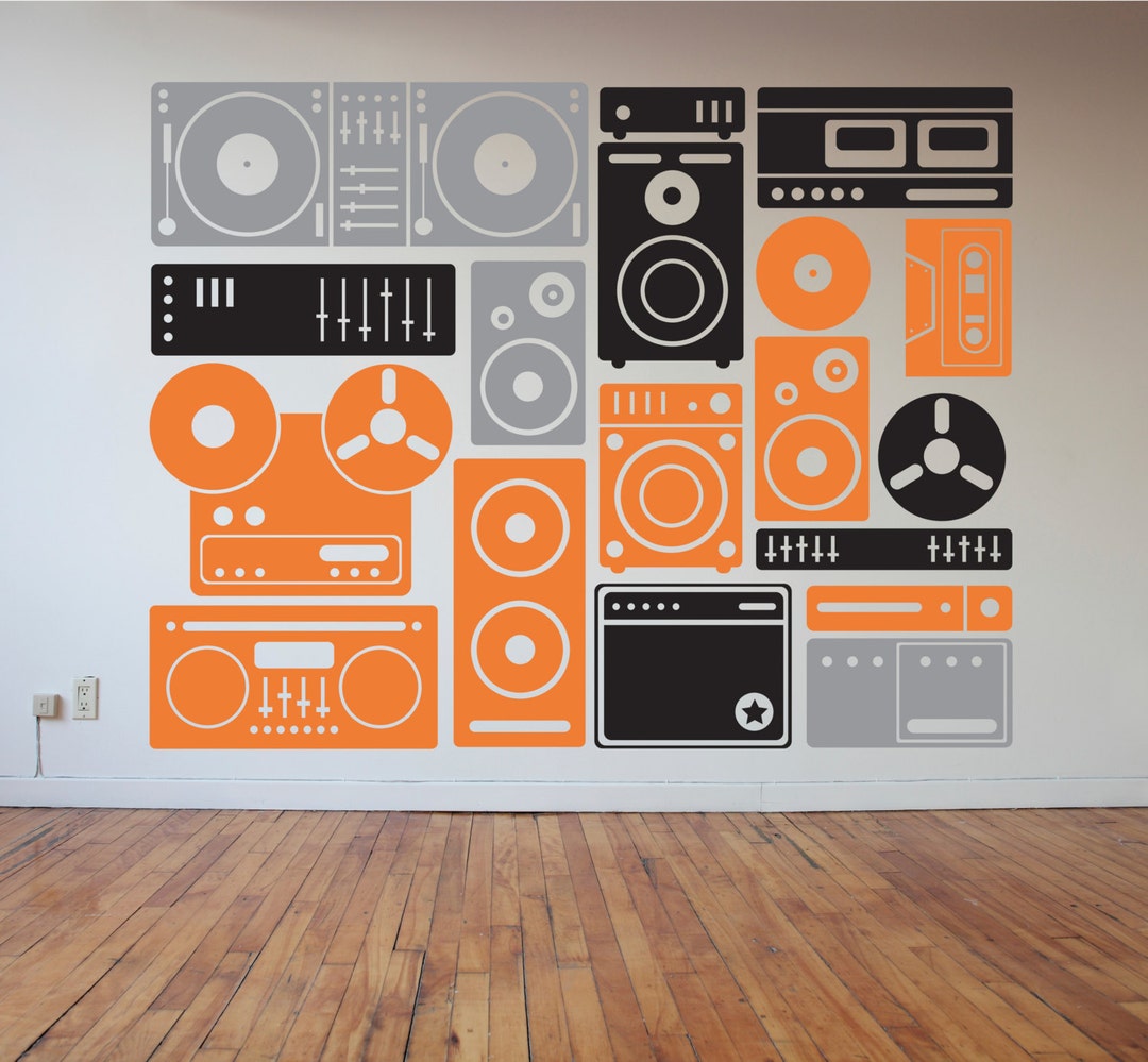 Music Boombox, Speakers, and Music Equipment Wall Decal Collection ...