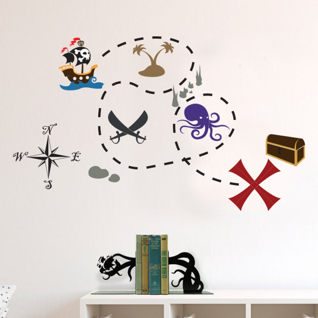Pirate Ship and Buried Treasure Map Decal Set - Wall Decal Custom Vinyl ...