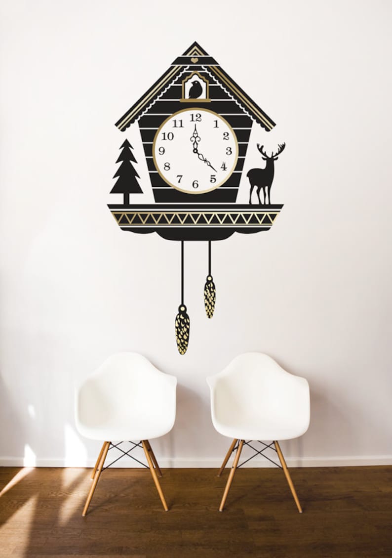 Rustic Cuckoo Clock Wall Decal Custom Vinyl Art Stickers for | Etsy