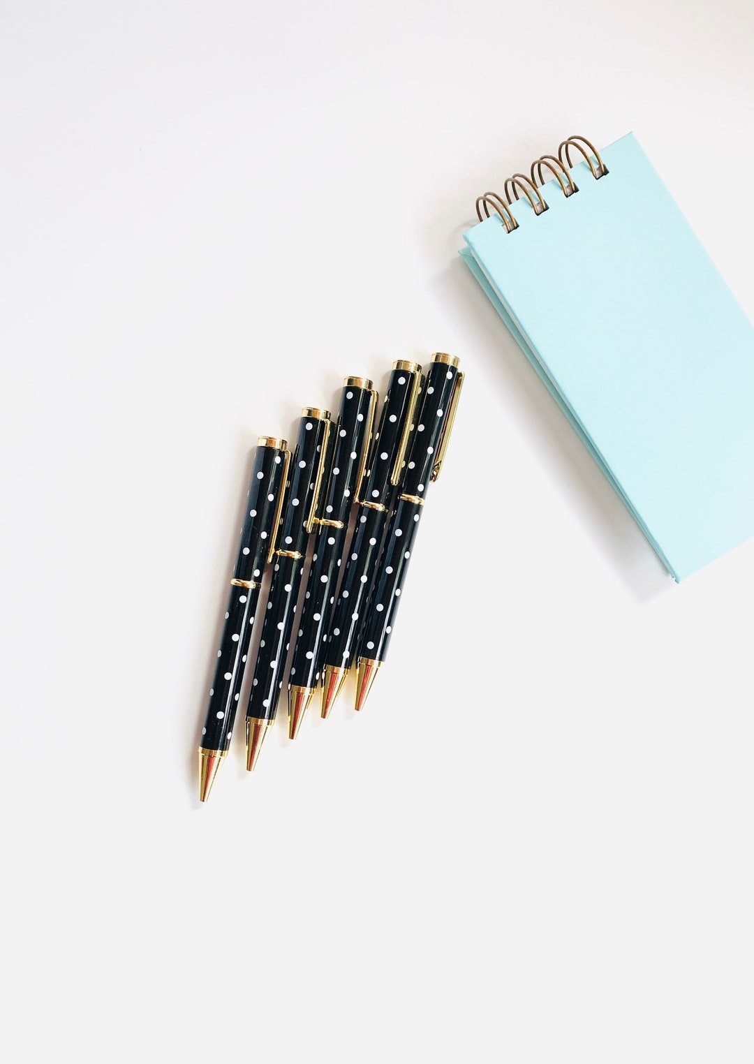 5 Black Polka Dot Writing Pens With Gold Trim - Etsy