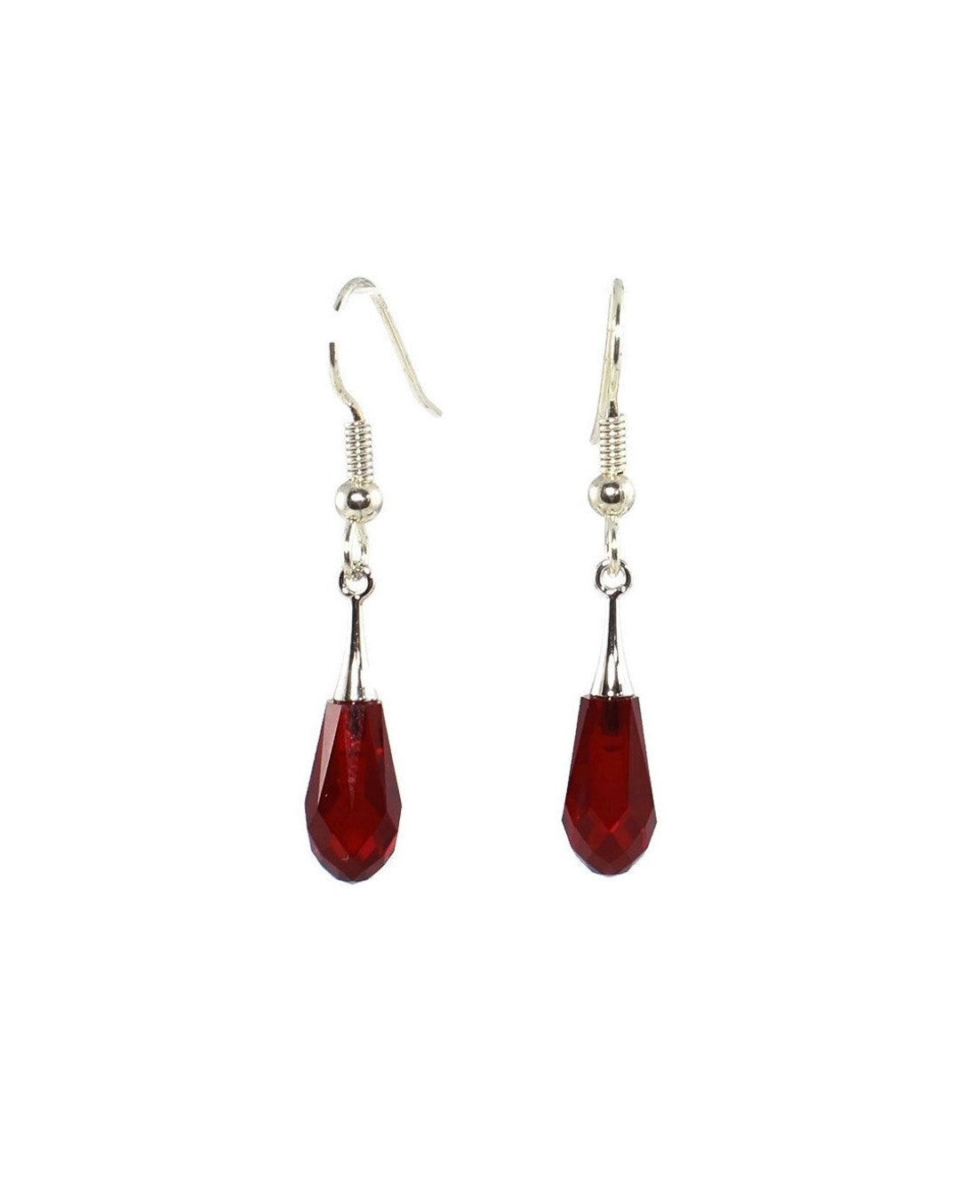 Red Crystal Teardrop Earrings, July Birthday, Sterling Silver ...