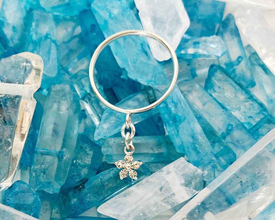 Crystal Flower Charm Ring, Sterling Silver Ring, Dainty Custom ...