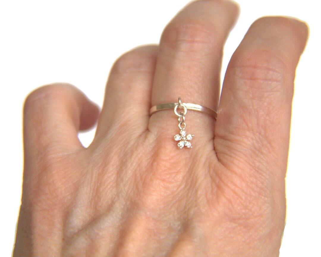 Sterling Silver Ring With Flower Charm, Crystal Birthstone Flower Charm ...