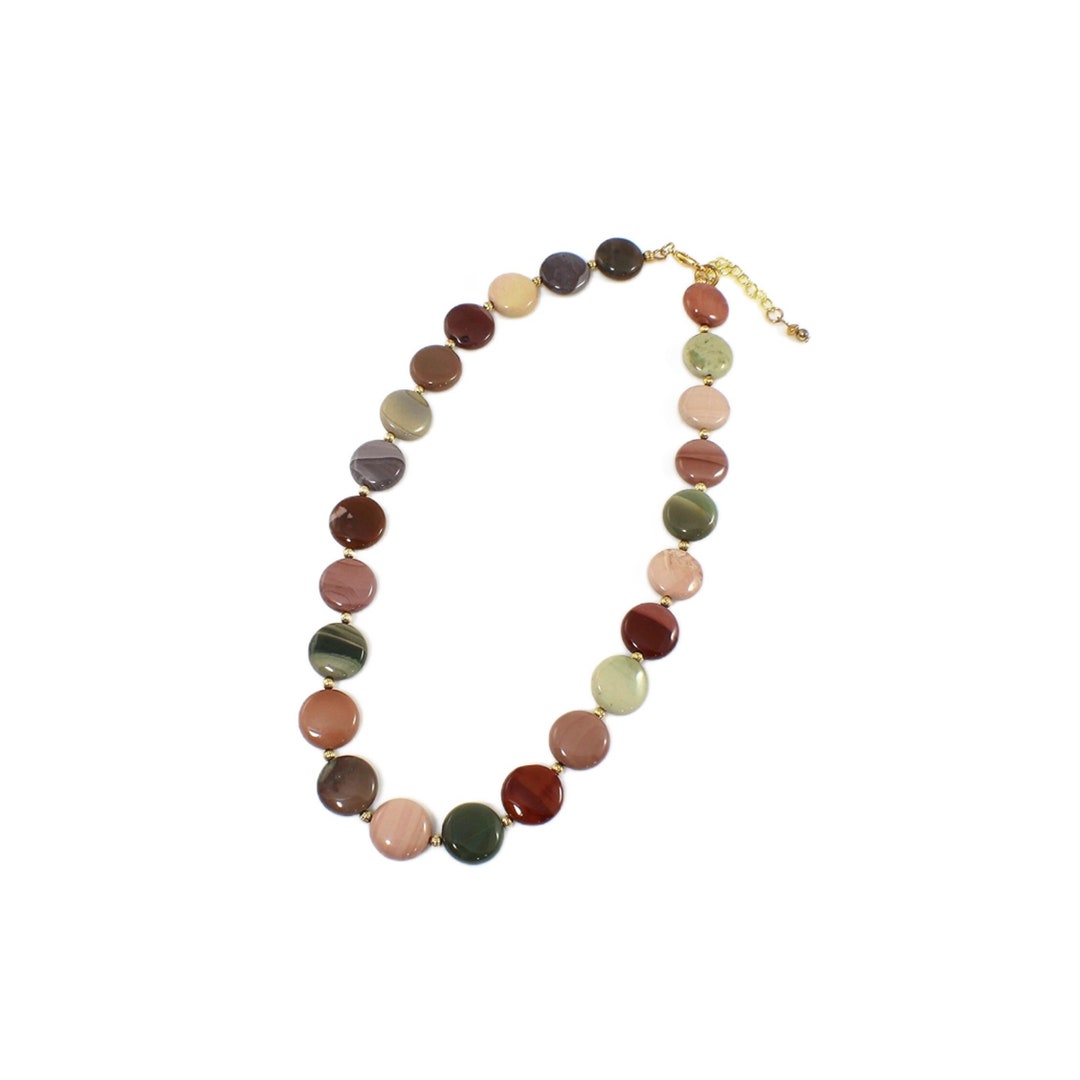 Imperial Jasper Gemstone Necklace, March Birthstone, 16mm Natural Coin ...
