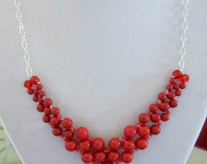 Red Necklace, Red Pearls Necklace, Swarovski Necklace, Woven Necklace ...
