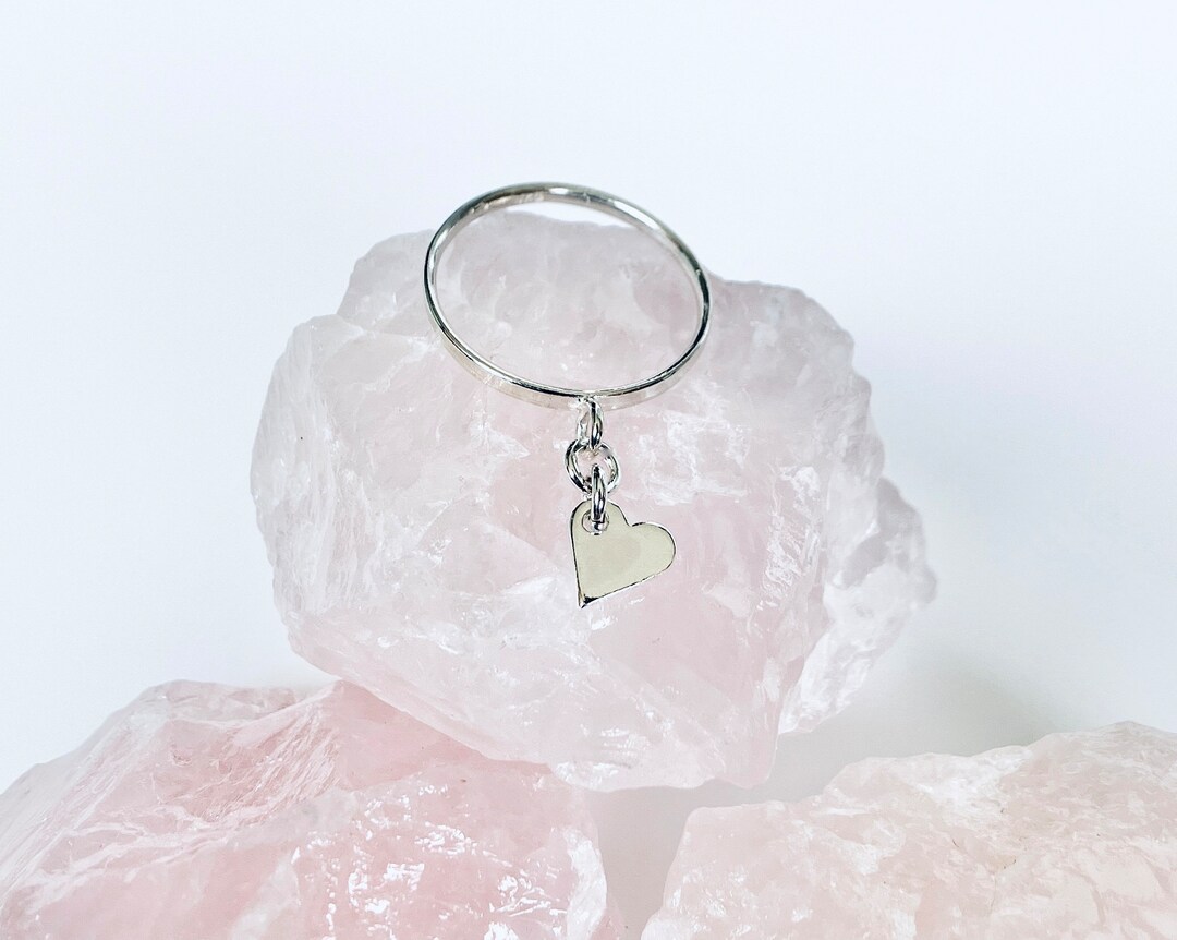 Sterling Silver Ring With Heart Charm, Thin Heart Dangle Ring, Smooth ...