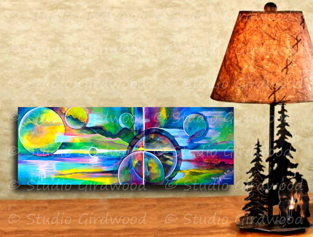 When Planets Collide Colorful Abstract Wood Mounted Canvas Art Decor ...