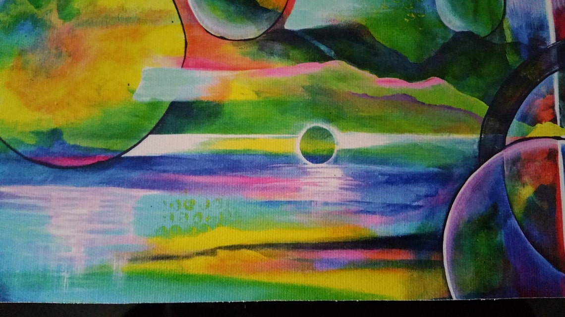 When Planets Collide Colorful Abstract Wood Mounted Canvas Art Decor ...