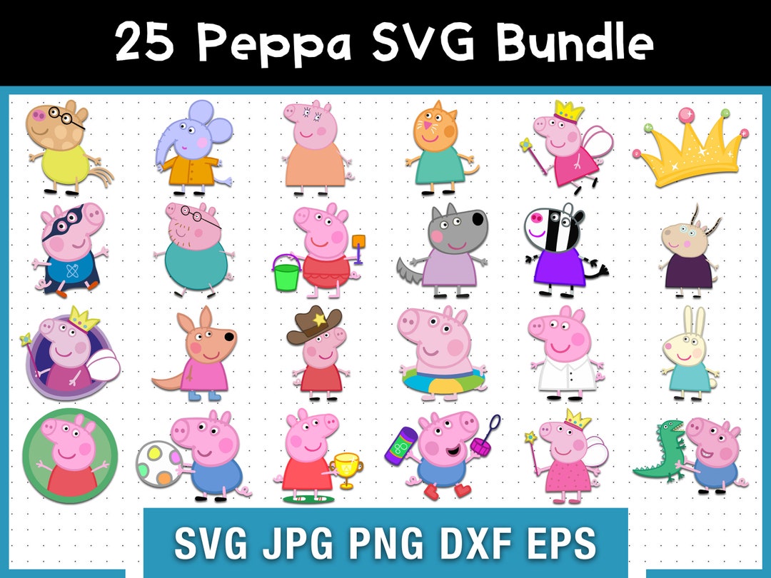 25 Peppa Pig SVG Bundle, Peppa Pig Template, Digital SVG, Sublimation ...