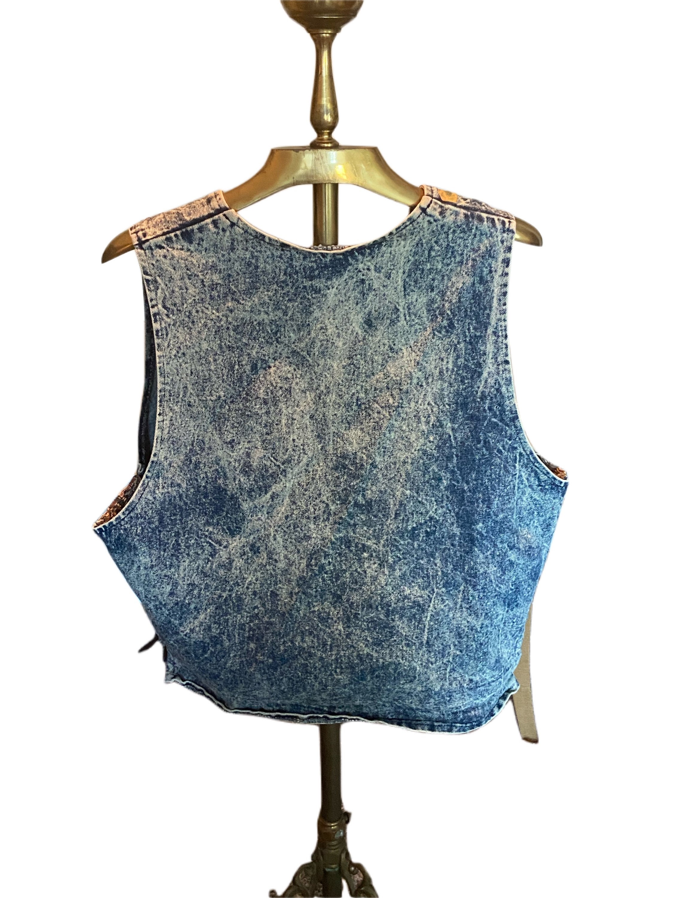 1980s Vintage Acid Washed & Painted One of A Kind Embellished Vest Size ...