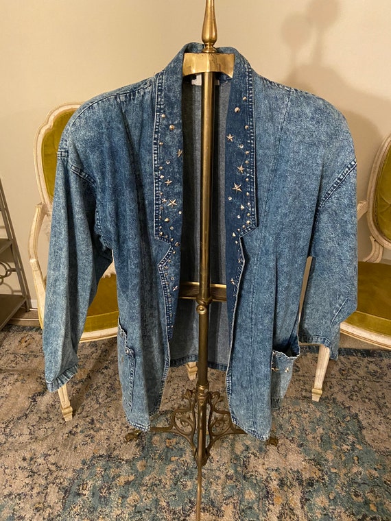 1980s Vintage Denim Jacket/Blazer With Silver Tone Me… - Gem
