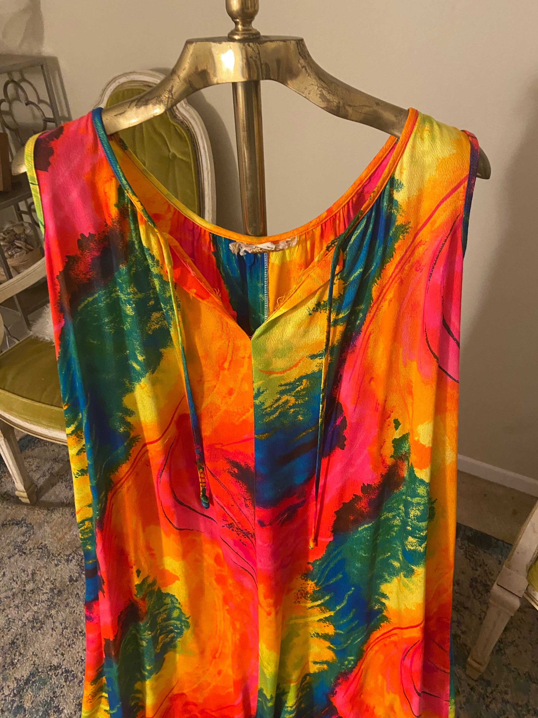 1960s Vintage Rainbow Color Plus Size Maxi Dress 48 Inch Bust Size ...