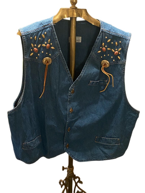 1980s Vintage Western Denim Vest With Embellishments … - Gem