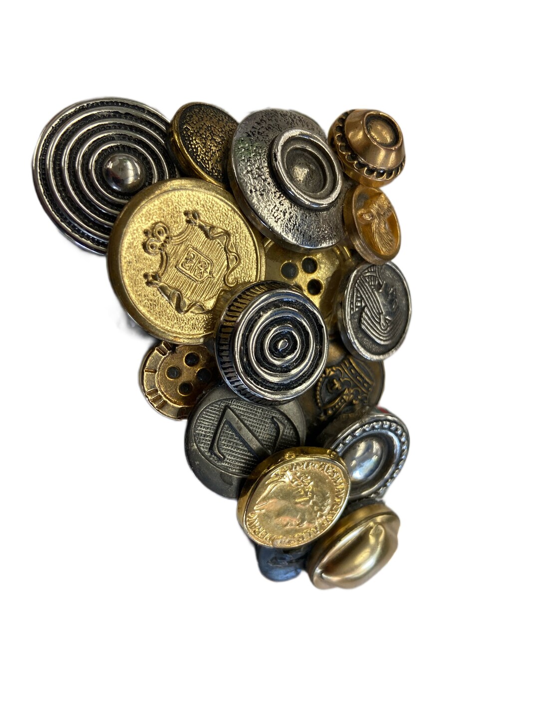 Vintage Handmade Button Collage Pin Featuring Silver & Gold Tone ...