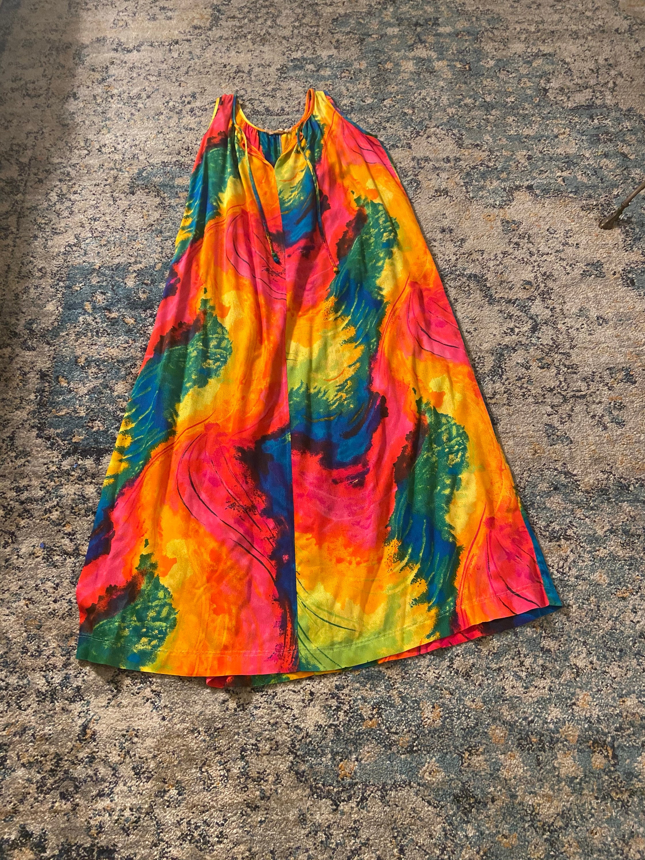 1960s Vintage Rainbow Color Plus Size Maxi Dress 48 Inch Bust Size ...