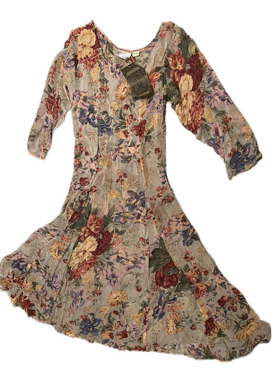1990’s Vintage Hand Printed Floral Print Kate Geddes … - Gem