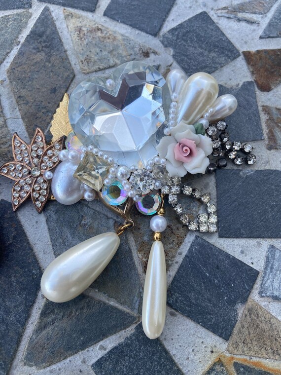 1985 & 1986 Vintage Recycled Collage Art Brooches/Pin… - Gem