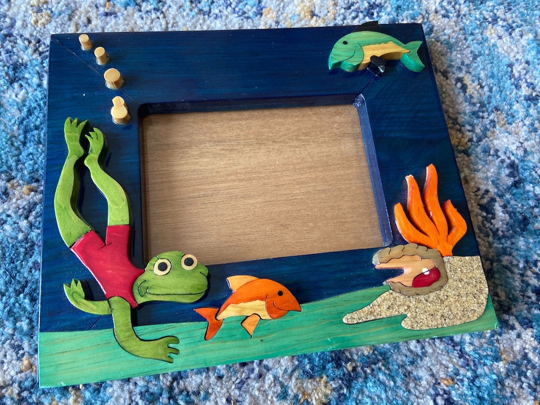 Children’s Frame Under Water Ocean Scene Featuring A Swimming Frog ...