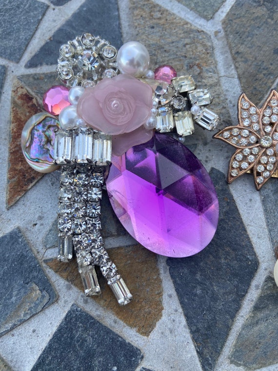 1985 & 1986 Vintage Recycled Collage Art Brooches/Pin… - Gem