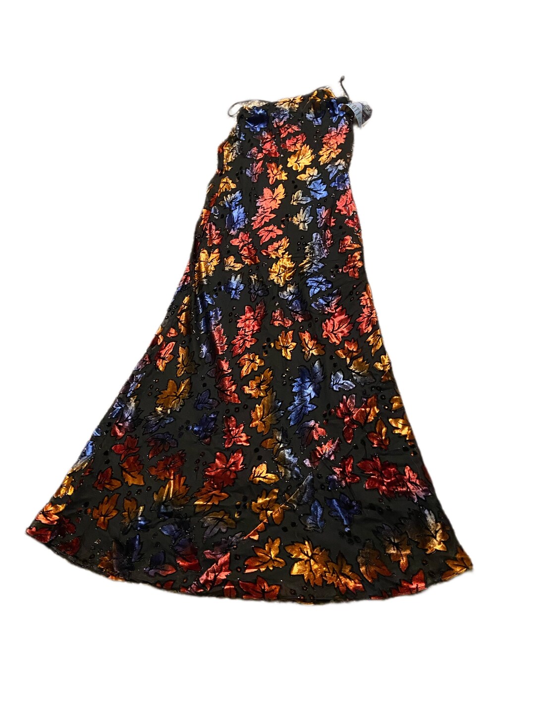 1990’s Vintage Colorful Bunt Out Velvet Cowl Neck Maxi Dress With ...