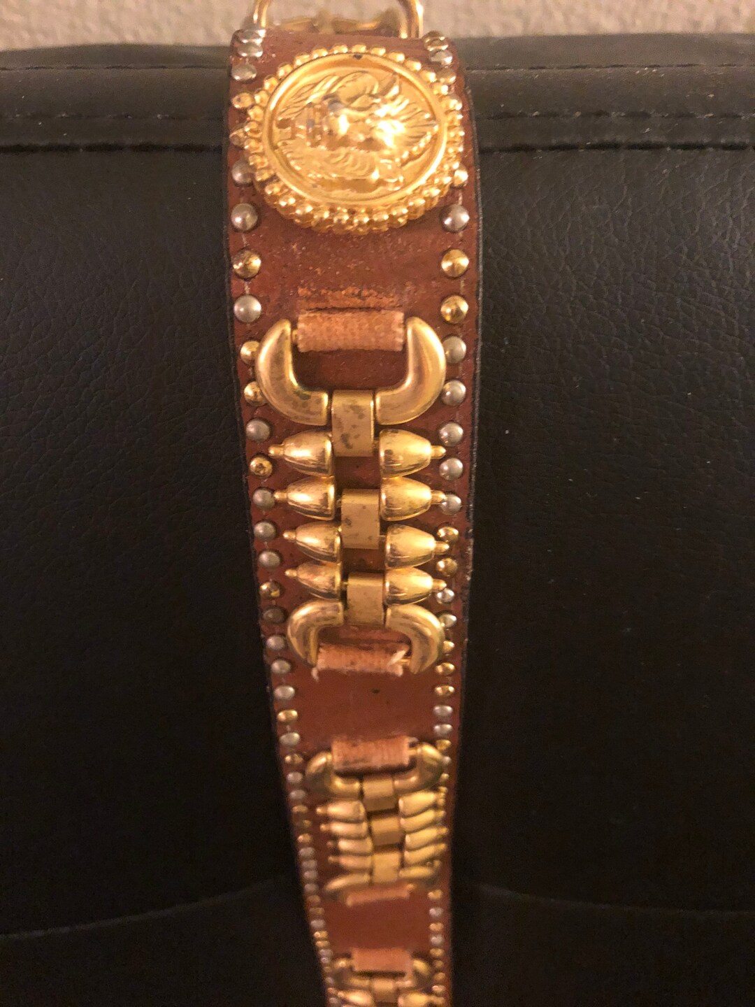 Late 70s Vintage Belt With Gold Adornments 37 Inches - Etsy